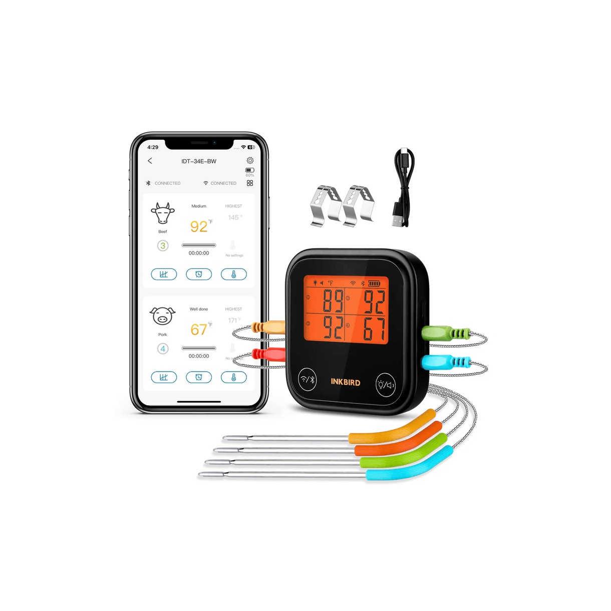 INKBIRD Trådløst BBQ Termometer WiFi & Bluetooth IDT-34E-BW
