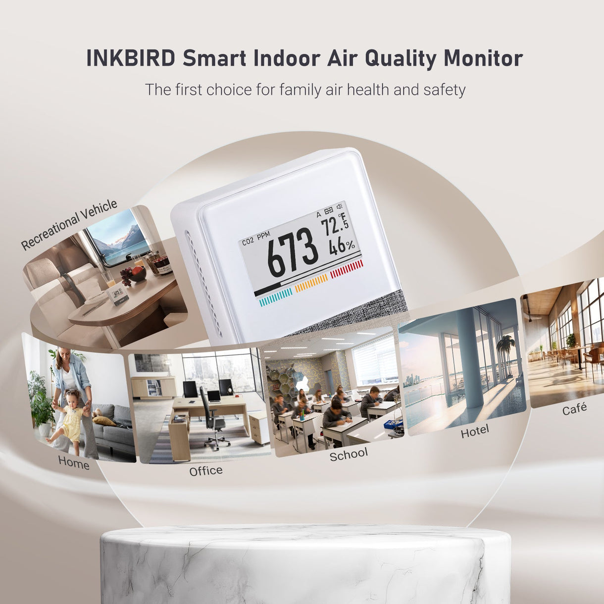 INKBIRD Wireless 4-in-1 Air Quality Monitor w/ Ink Display IAM-T1