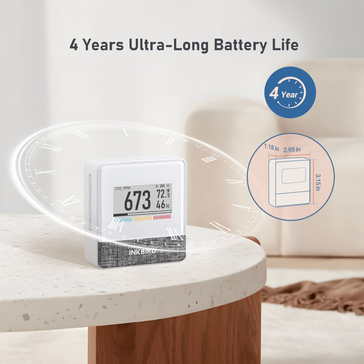 INKBIRD Wireless 4-in-1 Air Quality Monitor w/ Ink Display IAM-T1