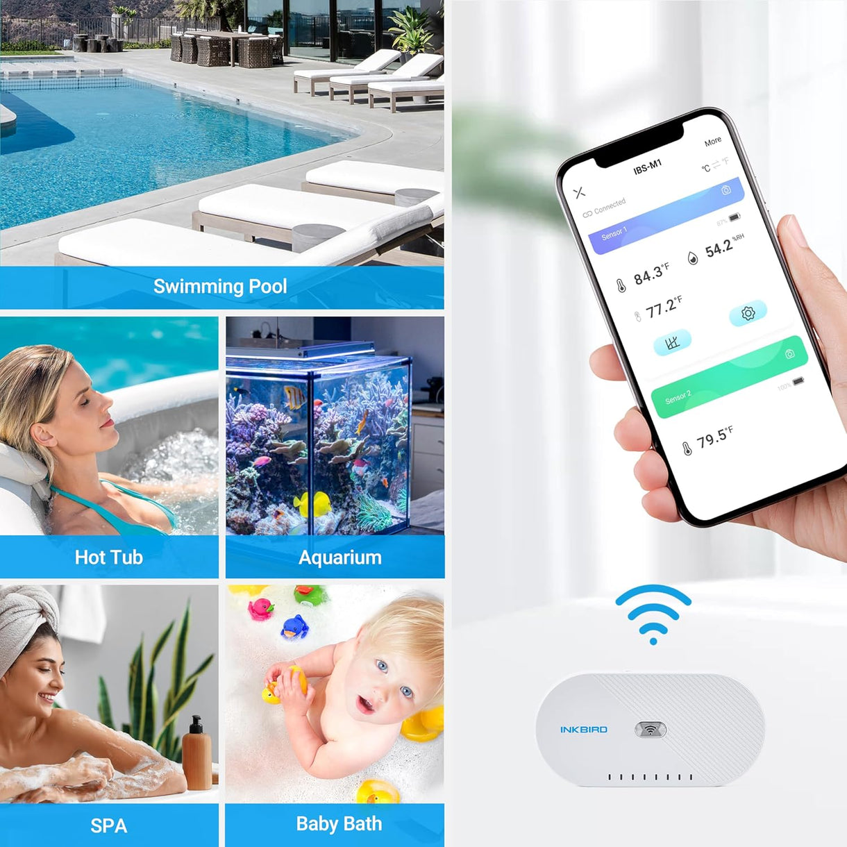 Conjunto de Termómetro de Piscina Sem Fios IBS-P01R com Gateway WIFI I ...