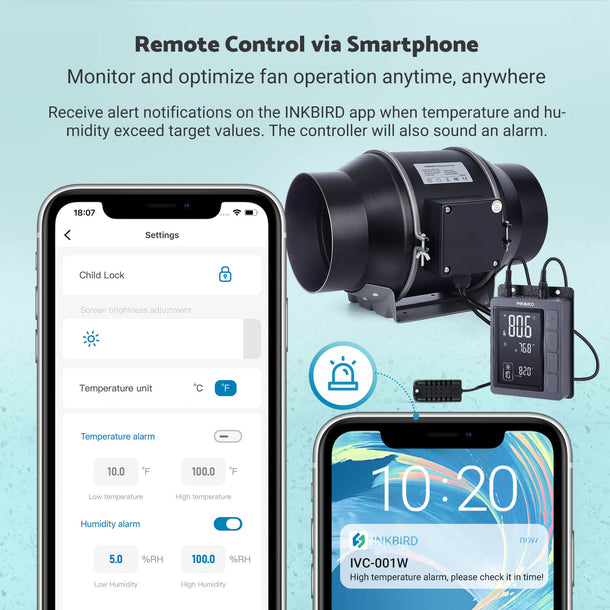 INKBIRD Smart 6" Inline Duct Fan with Temperature Humidity Controller